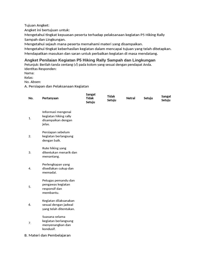 Angket Refleksi p5 | PDF