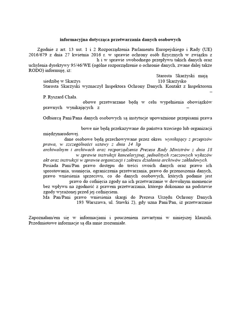 Klauzula Informacyjna RODO | PDF