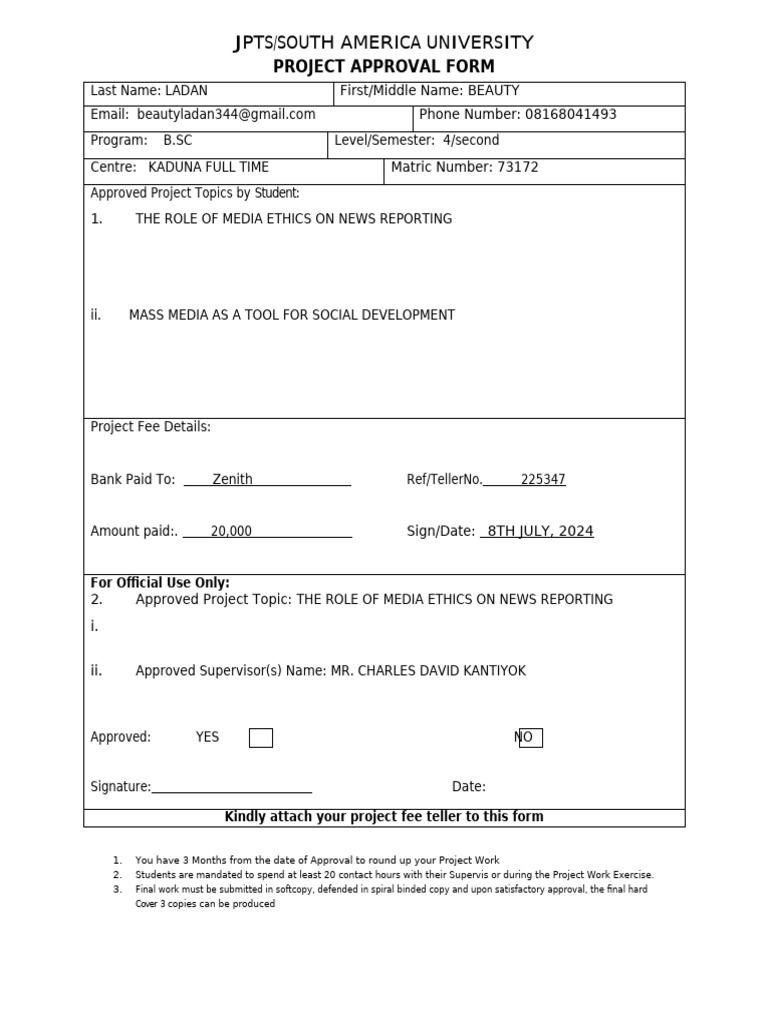 Beauty Ladan Project Approval Form - 111834 | PDF