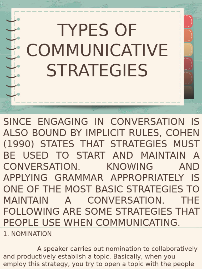 10 Types of Communicative Strategies | PDF | Conversation | Human ...