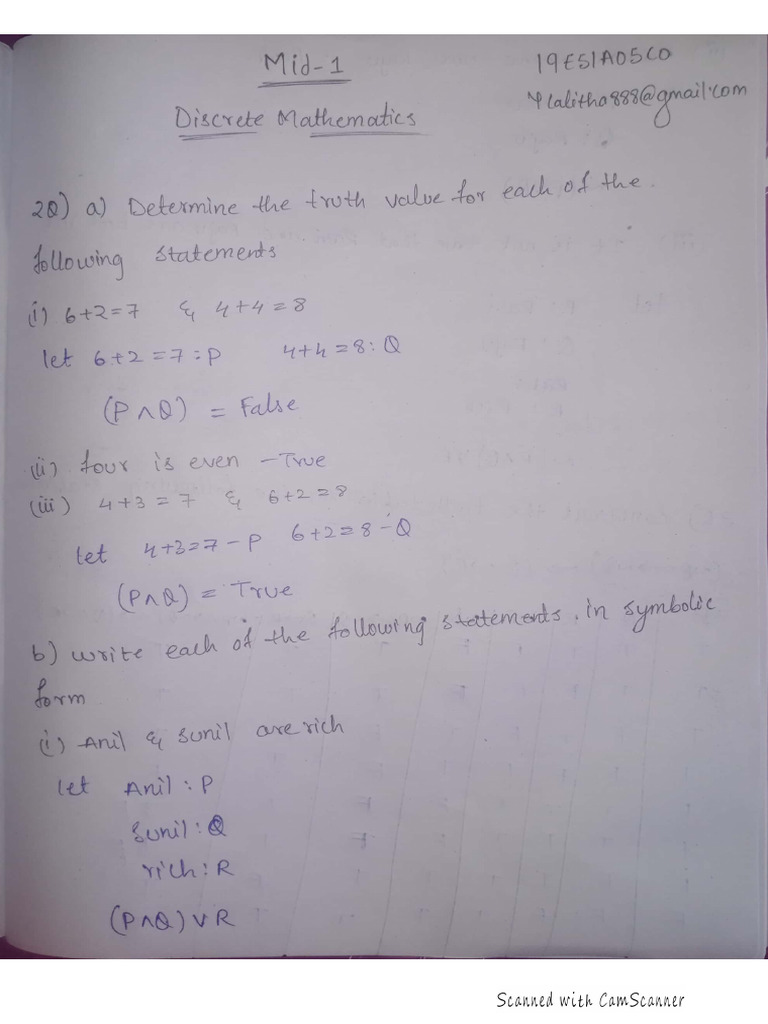 Dms Mid 1 Answer Sheet 19-5C0 | PDF