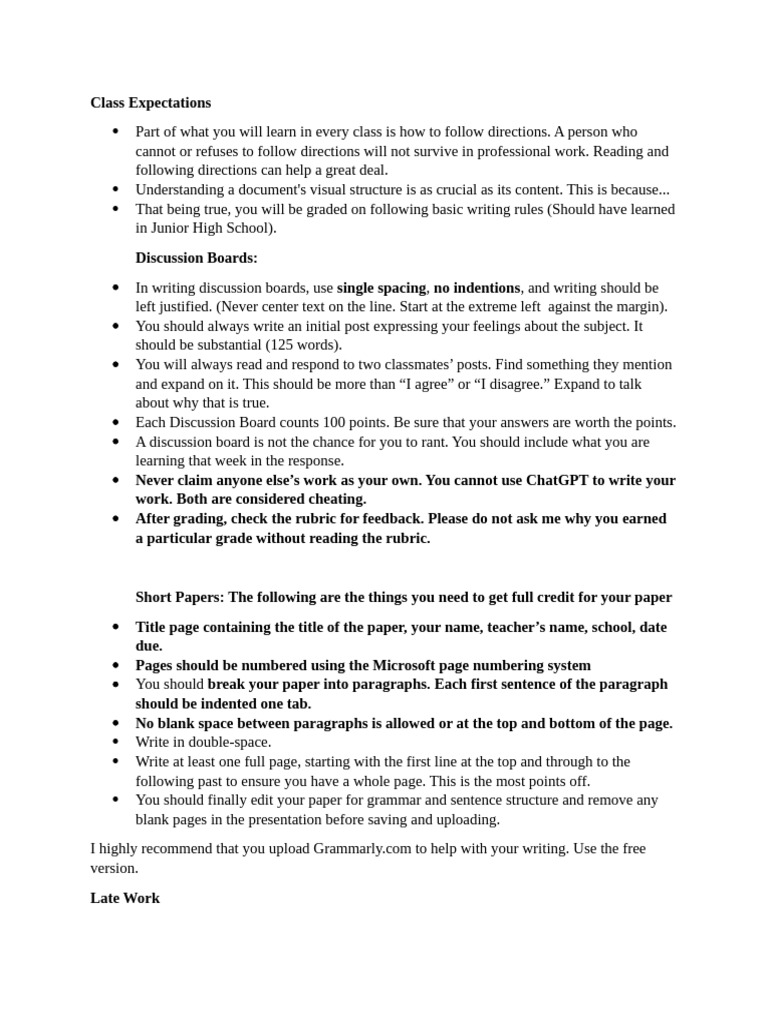 Course Expectations Smith Updated 7.2.2024 | PDF | Paragraph | Rubric ...