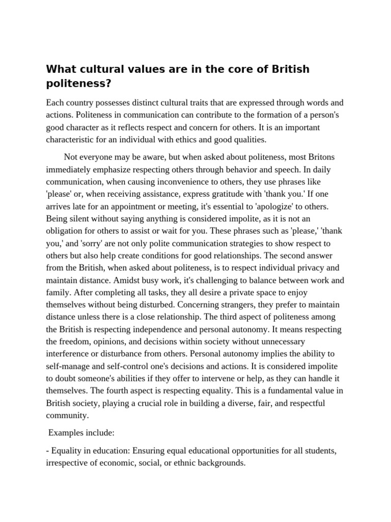 What Cultural Values Are in The Core of British Politeness | PDF ...