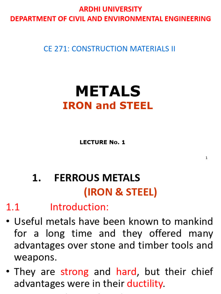 LECTURE1 CONSTRUCTION MATERIALS | PDF | Iron | Steel