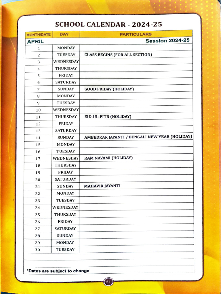 School Calendar 2024 25 | PDF | Holidays | Observances