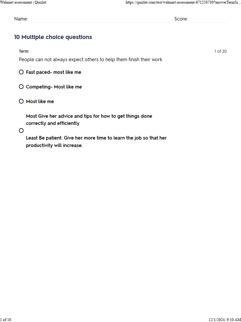 Walmart Assessment - Quizlet | PDF | Walmart | Business