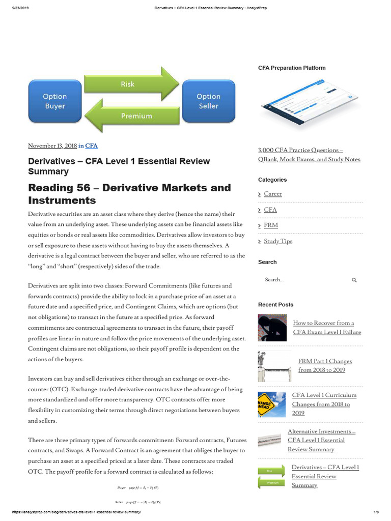 CFA Level 1 Derivatives Review Summary | PDF | Derivative (Finance ...