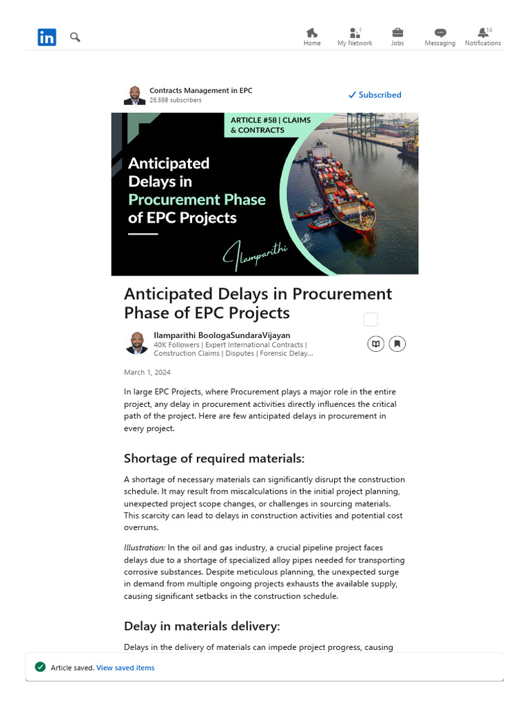 Anticipated Delays in Procurement Phase of EPC Projects Article | PDF ...