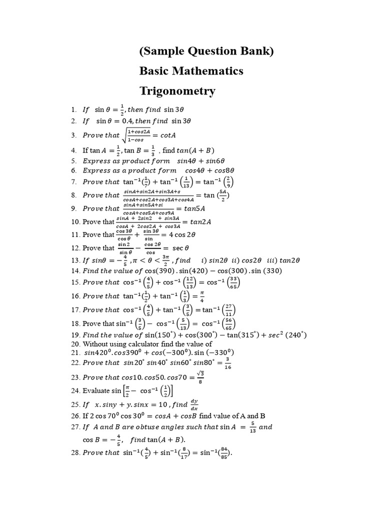 PT2 Question Bank | PDF | Combinatorics | Trigonometry