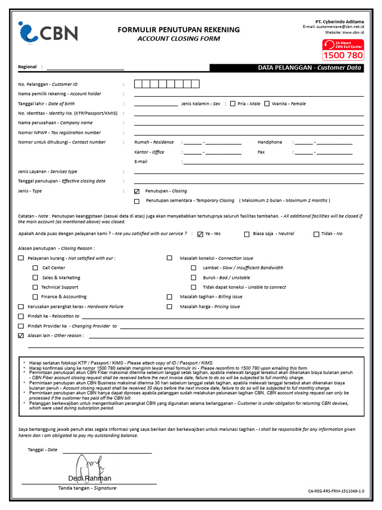 REG-Formulir Penutupan Rekening-Rev 1.3-1 (4) (1) CBN | PDF