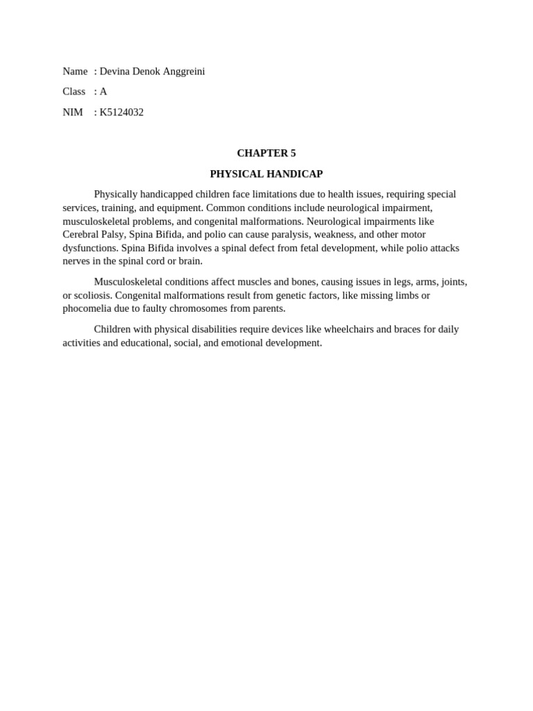Chap 5 - Physical Handicap | PDF