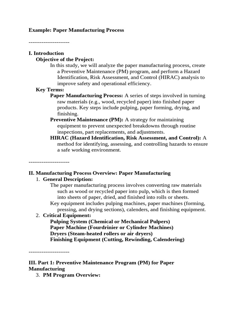 Example of PM and HIrac On A Certain Manufacturing Process | PDF ...