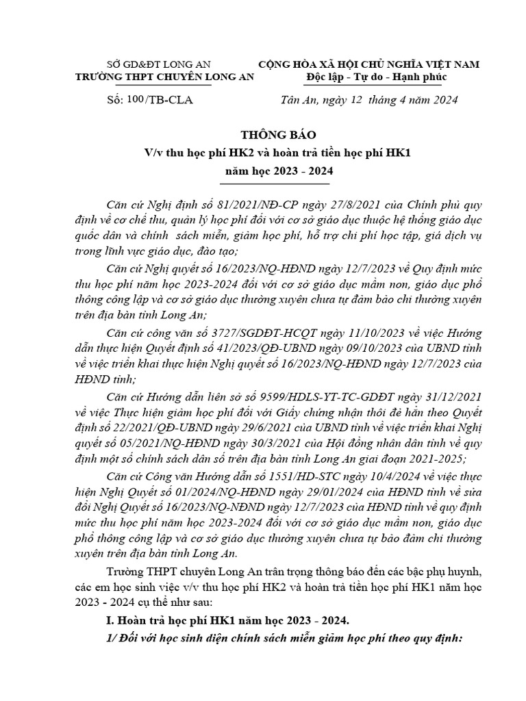 100 - TB-CLA - 12-04-2024 - TB Thu HP HK2.NH 2023-2024.signed | PDF