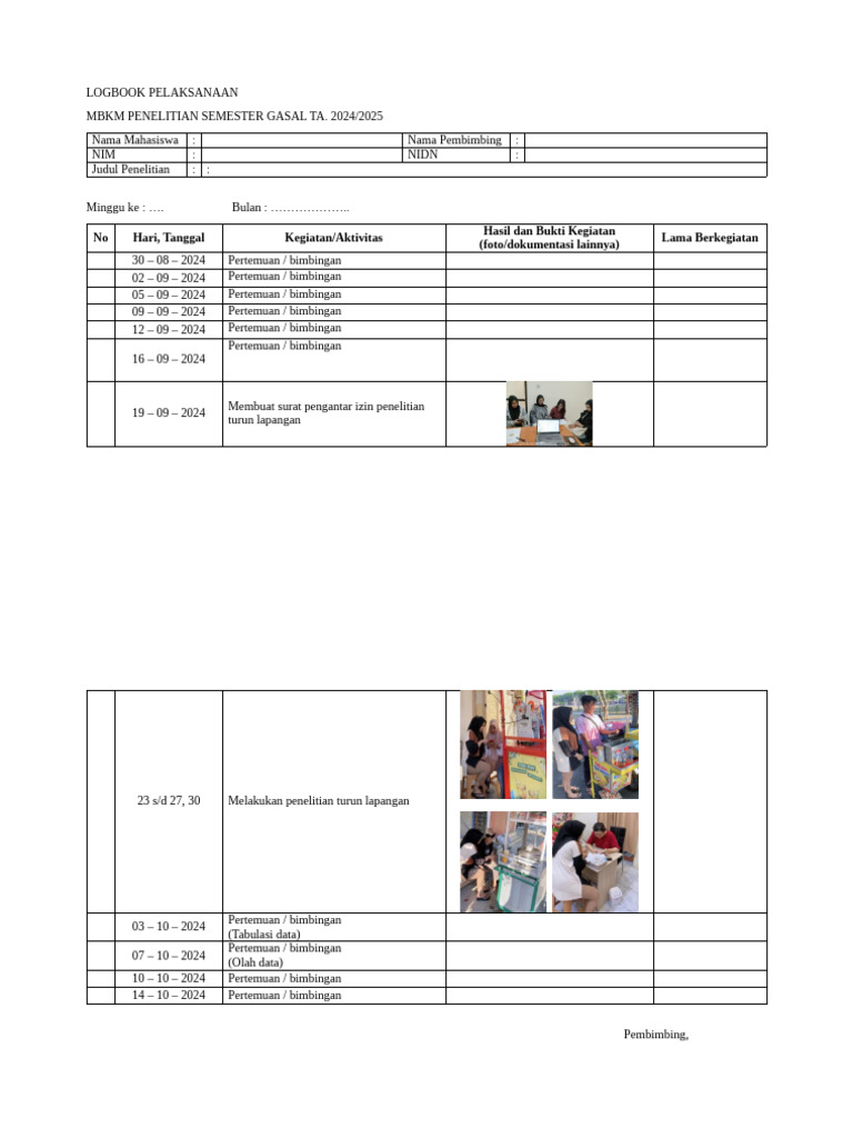 LOGBOOK PELAKSANAAN | PDF