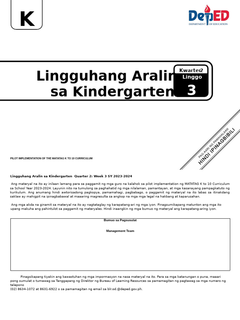 LE - Kindergarten - Q2 - Week3 - v.2 | PDF