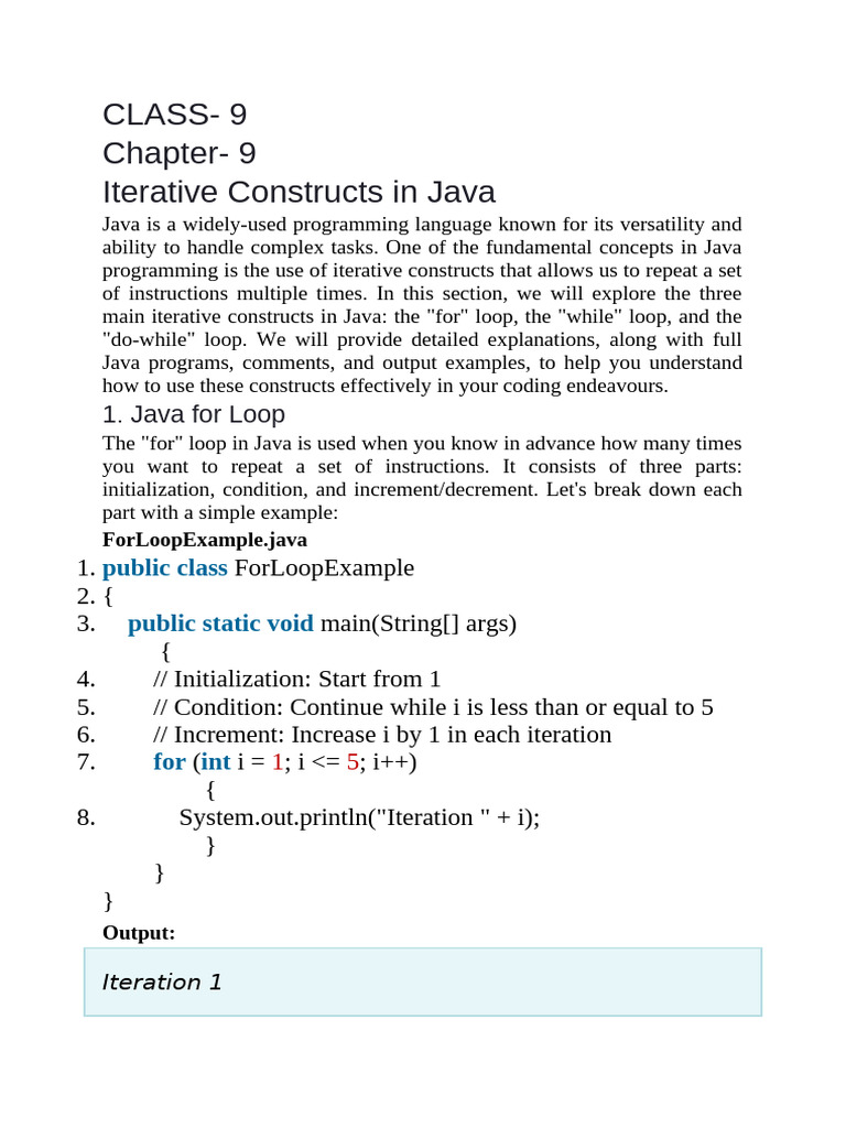 Cl 9 Ch 9 Iterative Constructs In Java Pdf Control Flow Computer Science