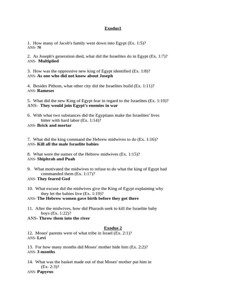 Exodus QUIZ | PDF | The Exodus | Moses