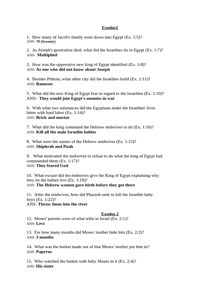 Exodus Quizz | PDF | Moses | The Exodus
