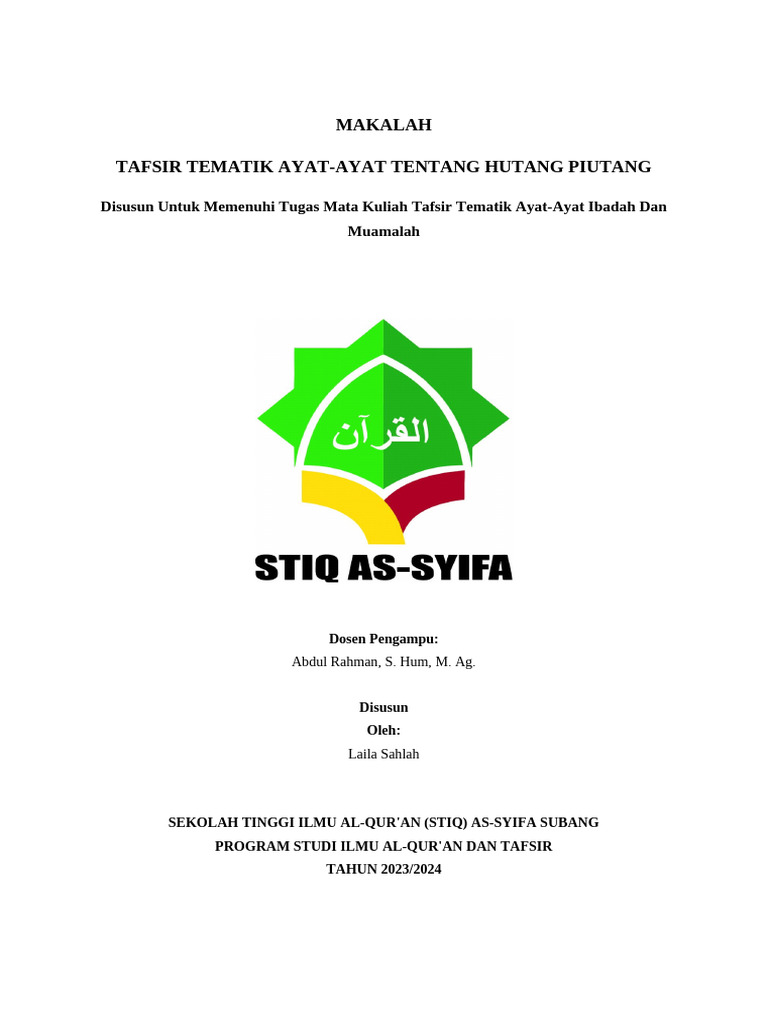Fixasi Makalah TAFSIR AYAT AYAT HUTANG PIUTANG | PDF