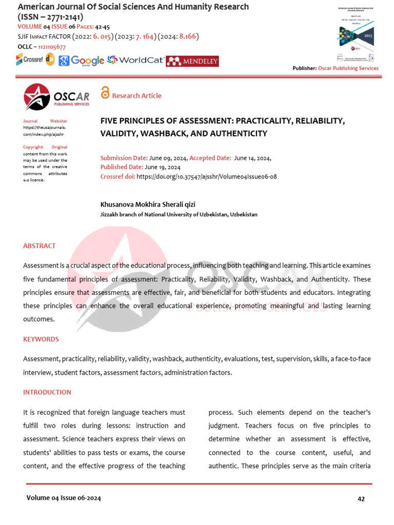 8 42-45 Ajsshr Five+Principles+of+Assessment | PDF | Educational ...