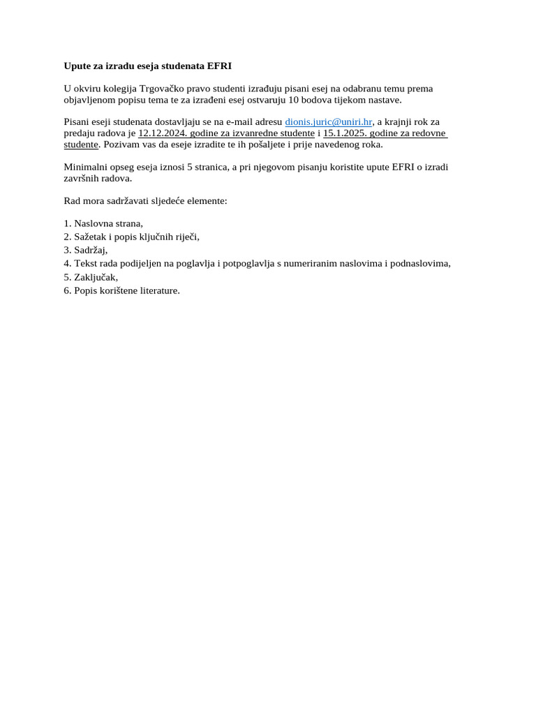 Upute Za Izradu Eseja Studenata EFRI 2425 | PDF