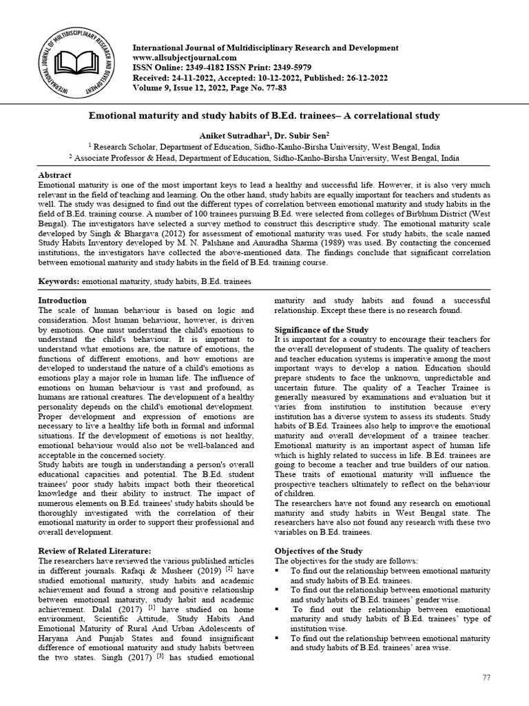 profileSubir-Sen-4publication366593104 Emotional Maturity and Study ...