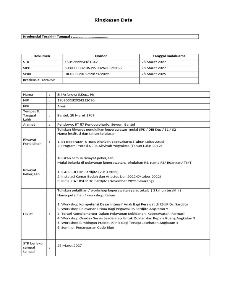 Ringkasan Data Dasar Kredensial | PDF