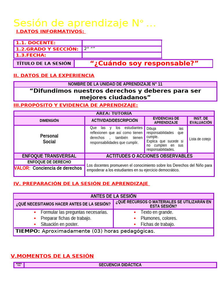 Sesión Tutoria-Cuando Soy Responsable Maestra Janet | PDF | Aprendizaje