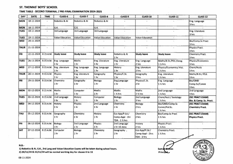 2nd Term-Pre Final Exam Time Table | PDF