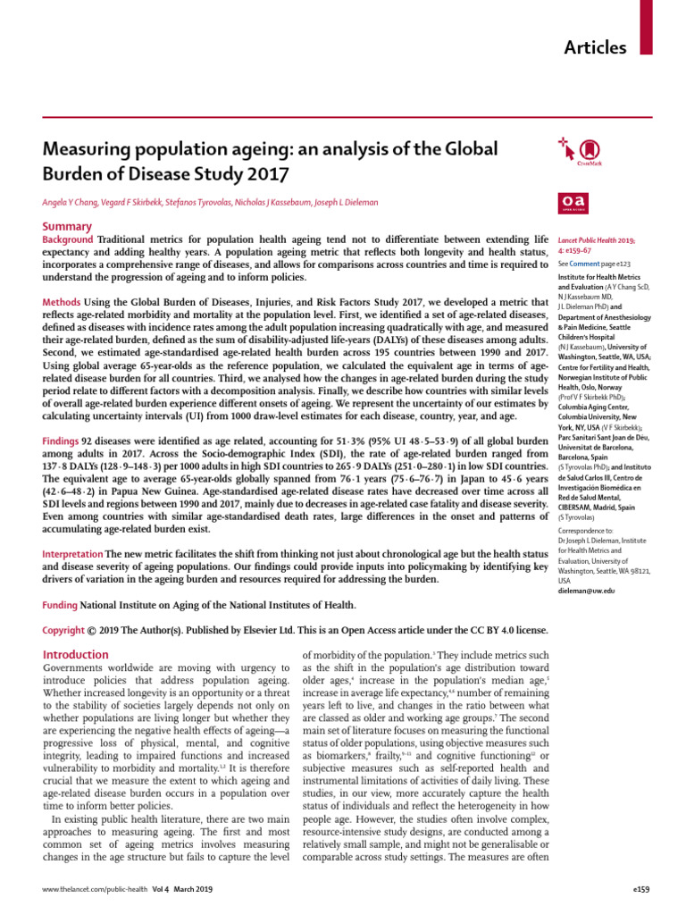 Measuring Population Ageing An Analysis of The GL | PDF | Ageing | Cancer