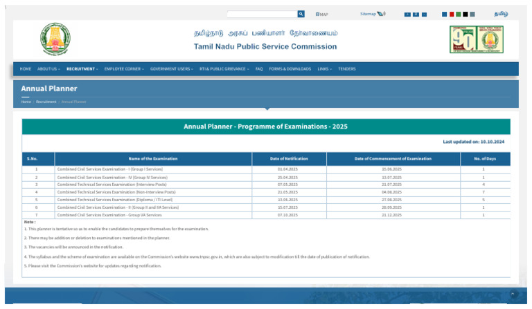 TNPSC Annual Planner 2025 Overview | PDF
