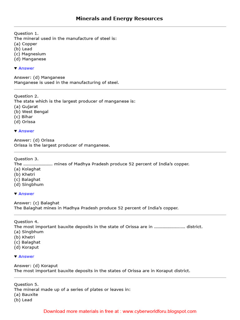 Minerals and Energy Resources | PDF | Ore | Rock (Geology)