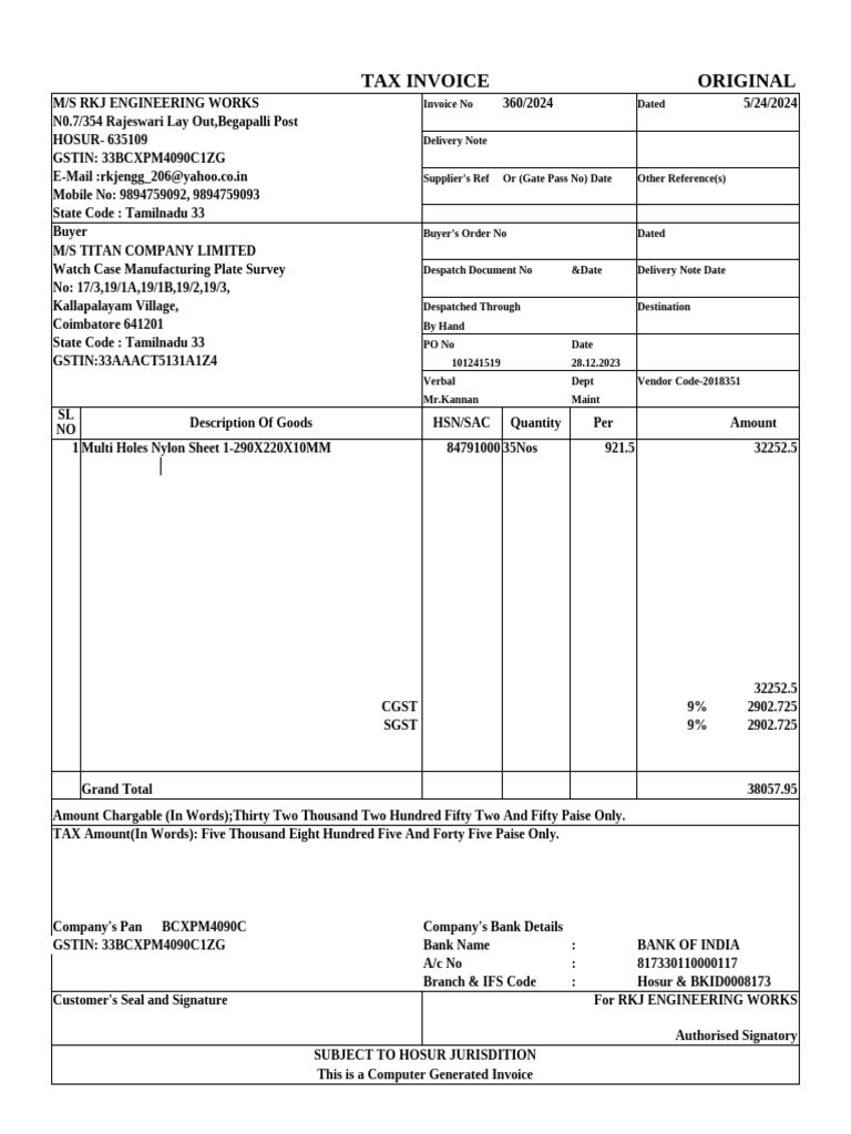 Lead Screw Triple Start Mr. Deiveeigen Bill No - 203JUNR2022 | PDF