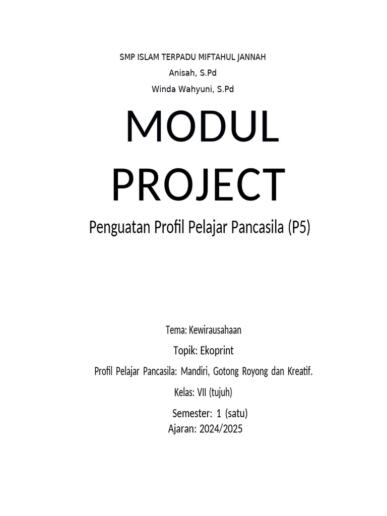 Modul Projek - Modul P5 Kewirausahaan Ekoprint - Fase D | PDF