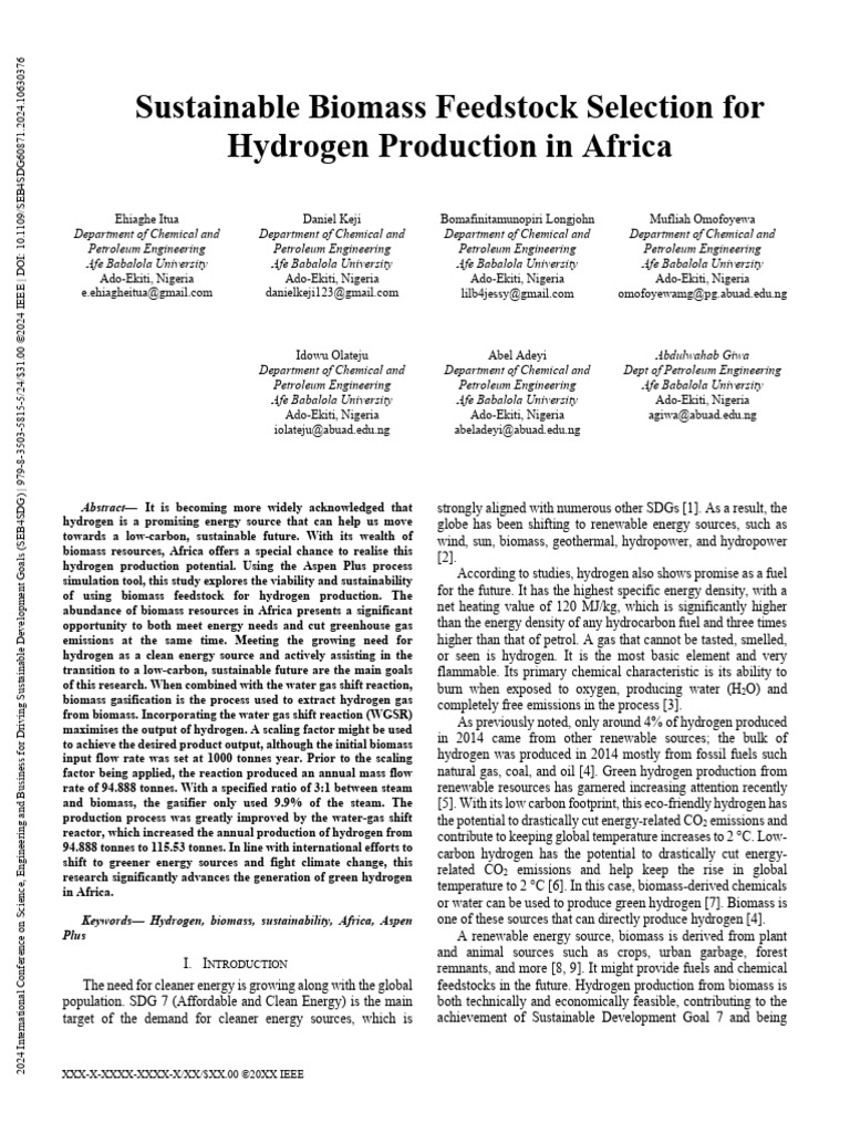 Sustainable Biomass Feedstock Selection for Hydrogen Production in ...