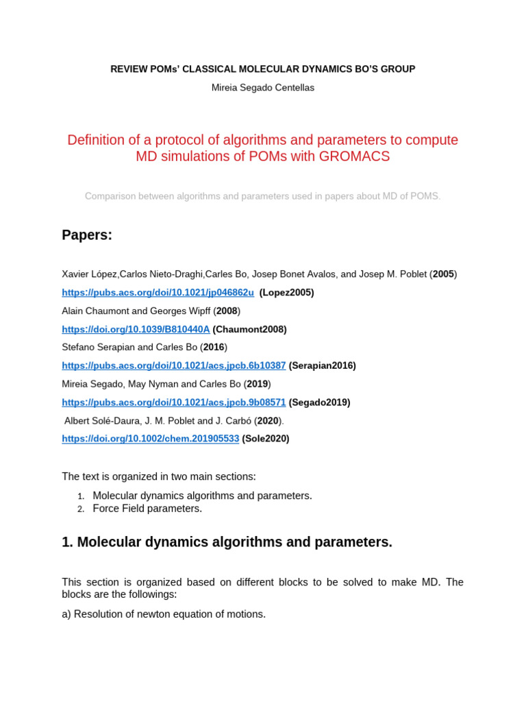 Review Protocol Algorithms Parameters | PDF | Molecular Dynamics | Physics