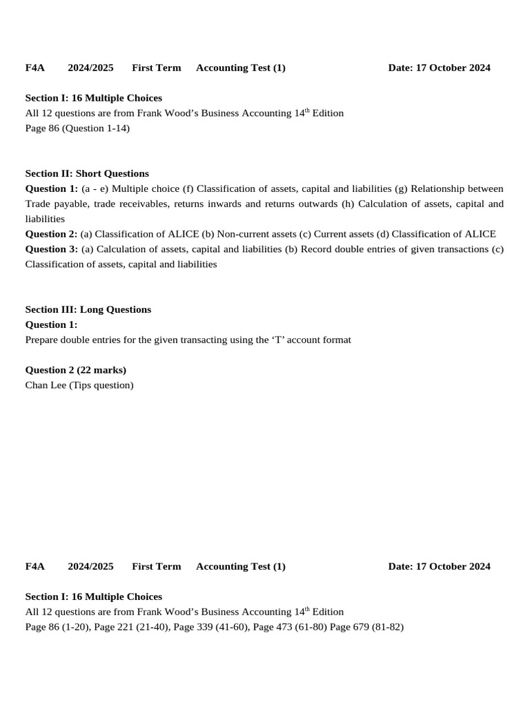 Test Tips Sheet F4A ACC | PDF | Debits And Credits | Financial Economics