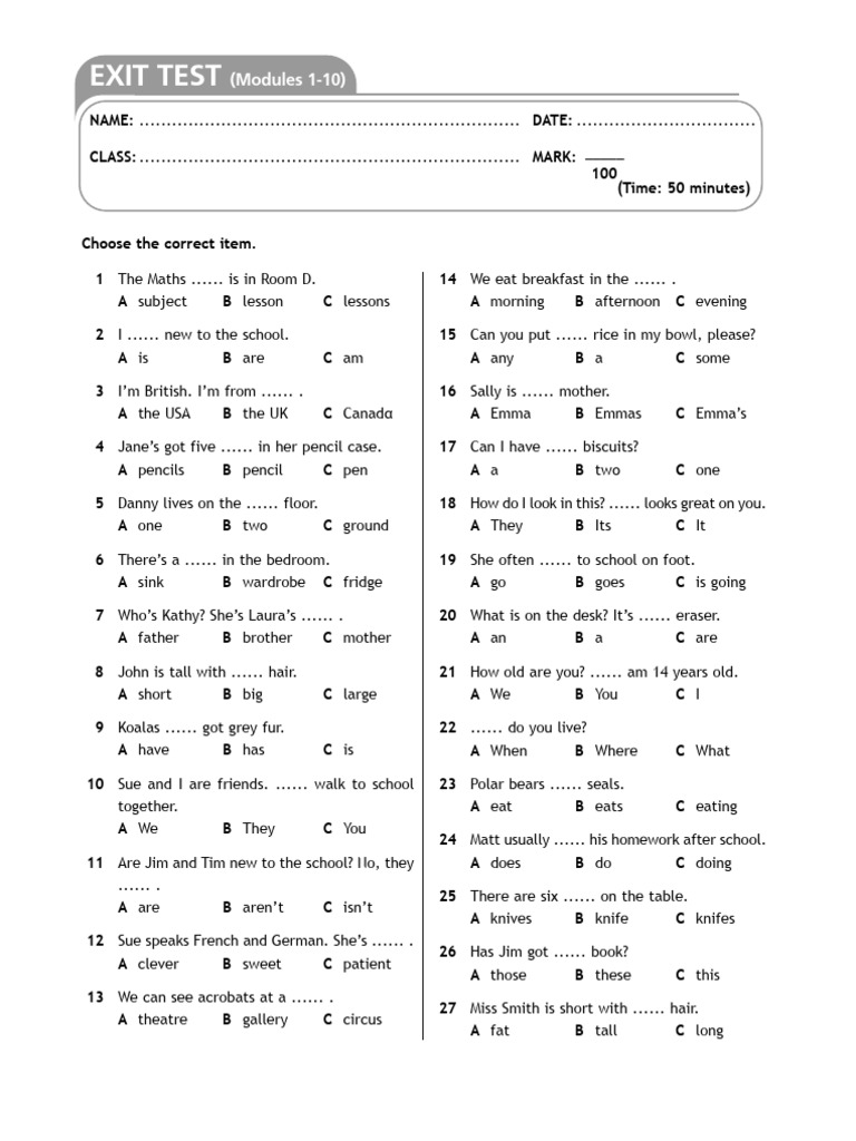 12 Exit Test (Modules 1-10) ACTION 1 | PDF