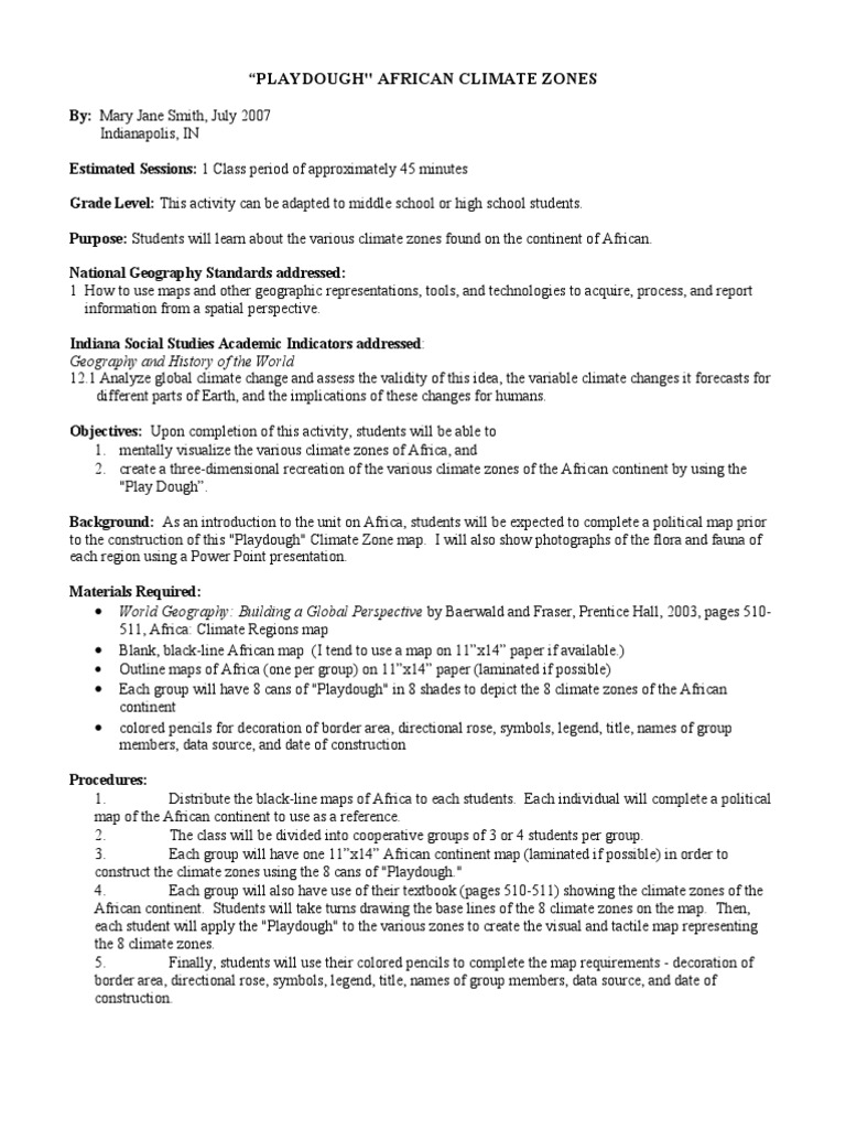 African Climate Zones Playdough Activity | PDF | Geography | Map