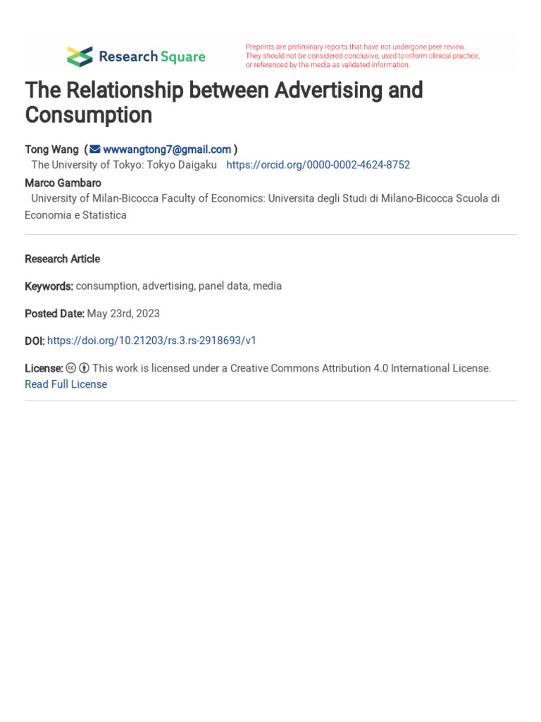 The Relationship Between Consumption and Advertising | PDF ...