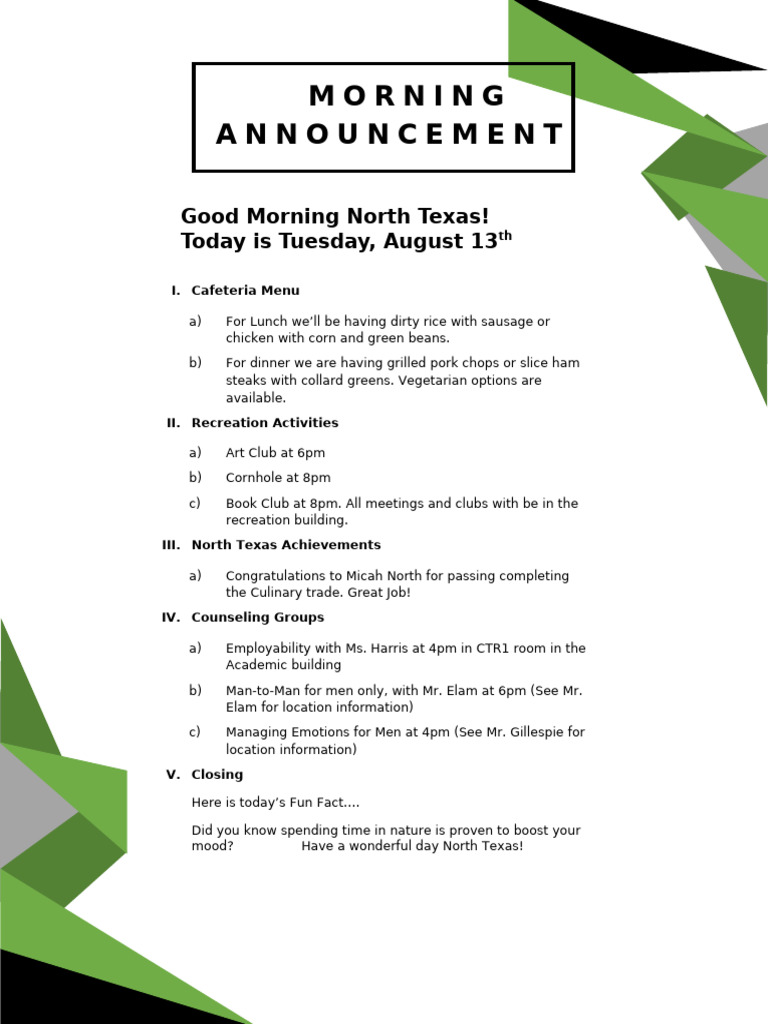 North Texas Daily Announcements | PDF