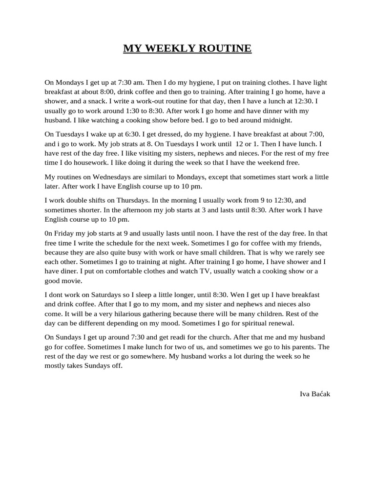 My Weekly Routine | PDF