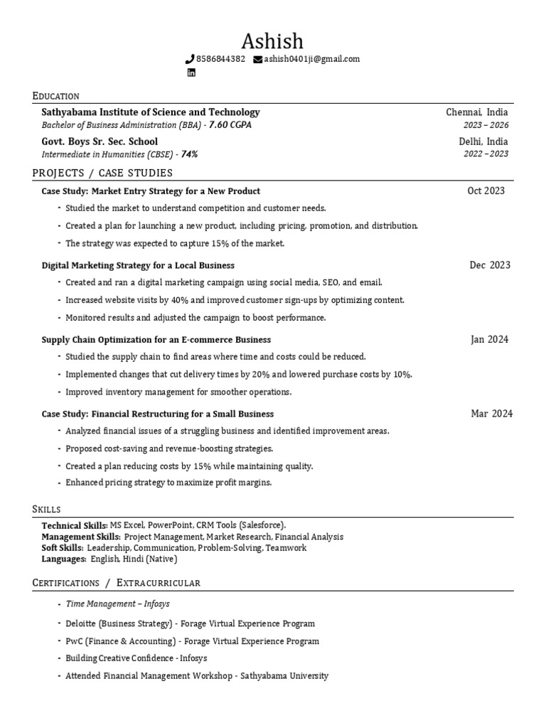 Ashish_Resume (1)-1 | PDF | Market (Economics) | Business