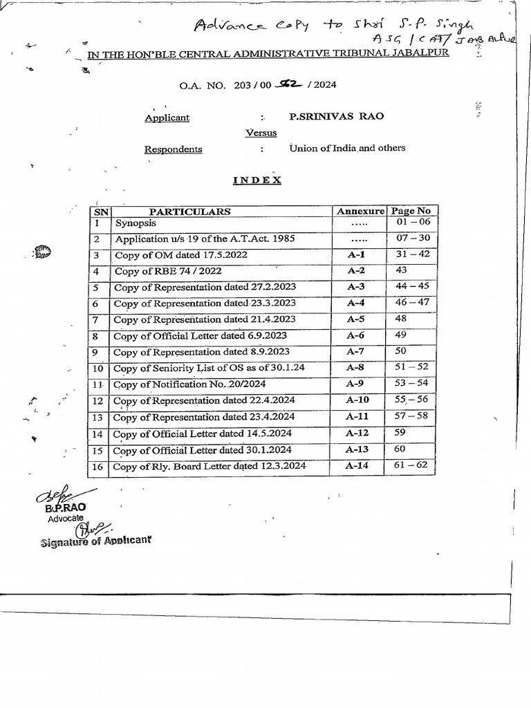 Oa 562 of 2024 P. Srinivas Rao v. Union of India | PDF
