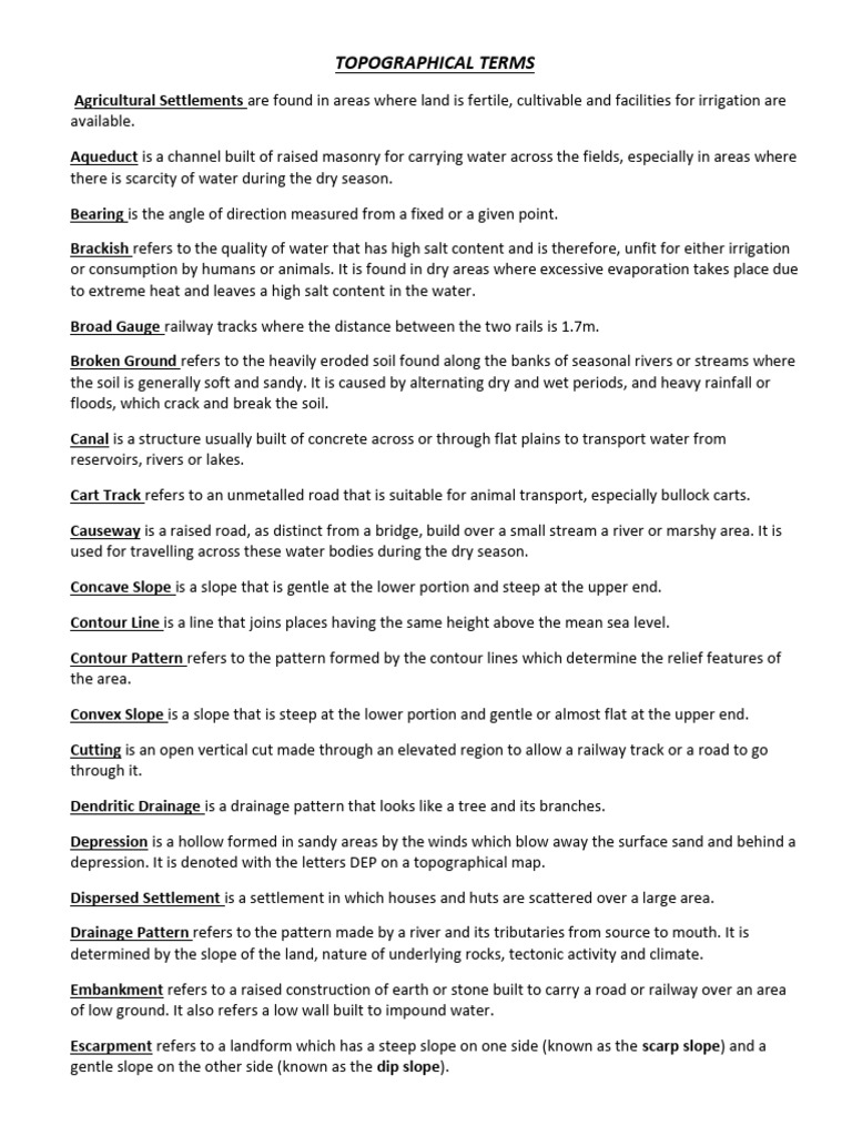 Geography Toposheet Terms | PDF | Stream | River