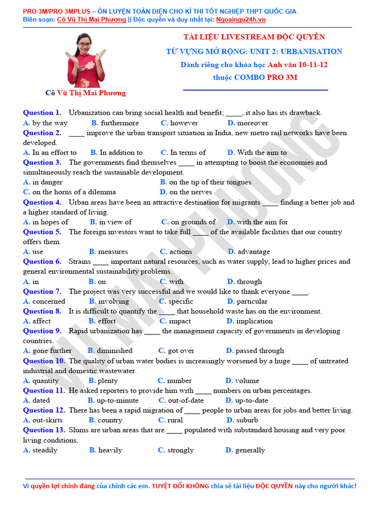 Anh Văn 12 BT Unit 2 | PDF | Urbanization | Slum