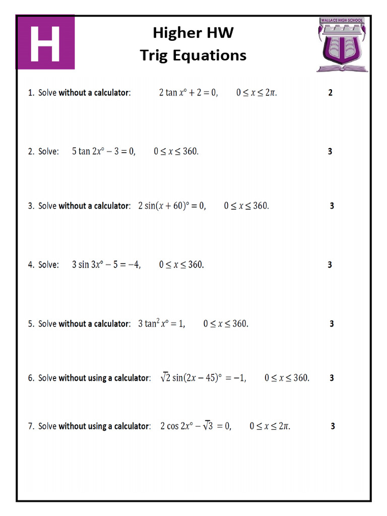 16. Basic Trig Equations | PDF