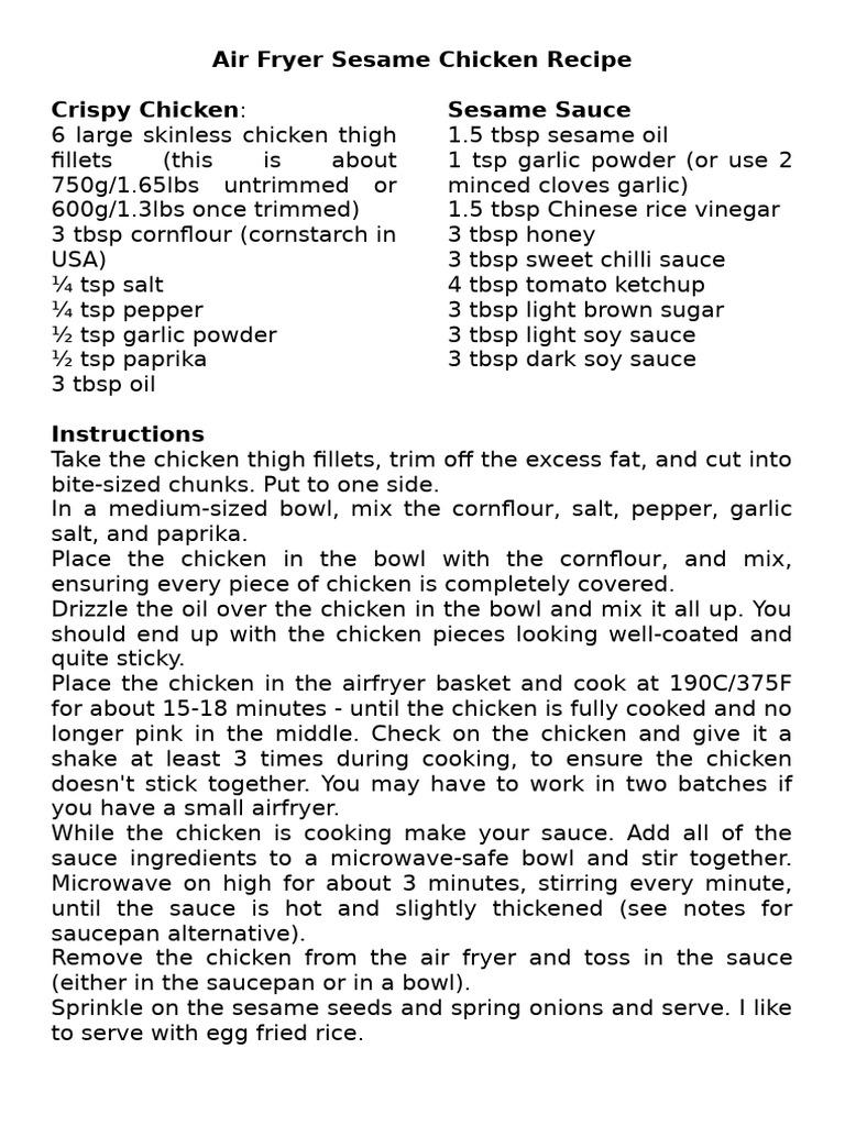 Sesame Chicken Air Frayer | PDF