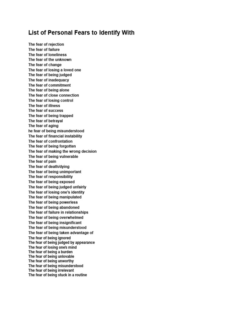 List of Personal Fears | PDF