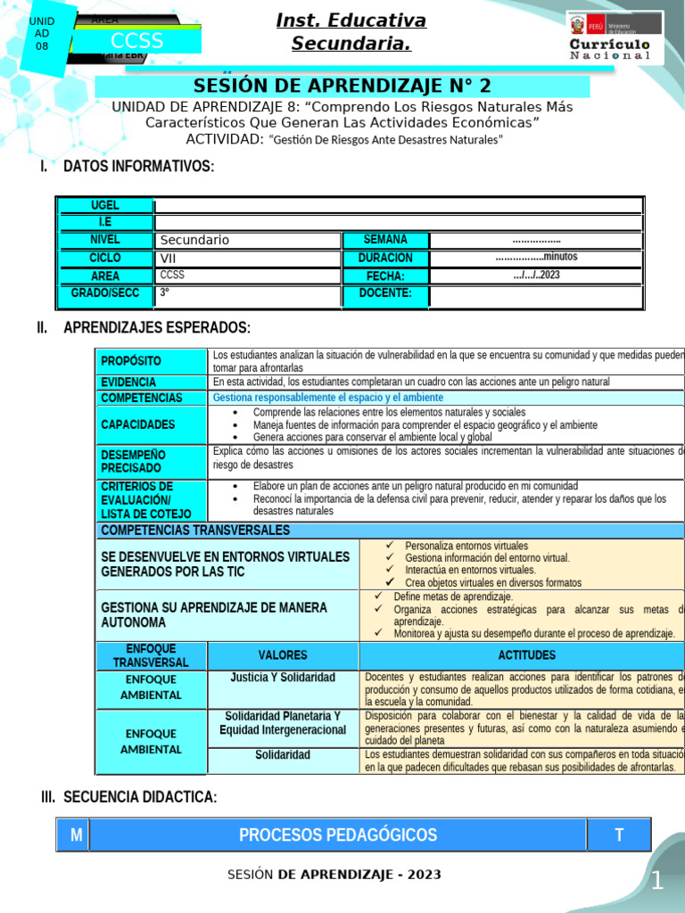 Sesion CCSS 3° Sec-Semana 02 Uni 8 | PDF | Aprendizaje | Evaluación